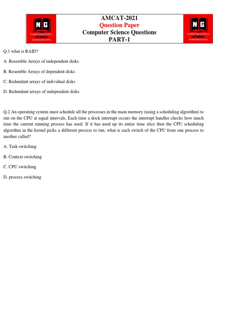 Amcat Computer Science Questions-Part-1 | PDF | Computing | Computer Science