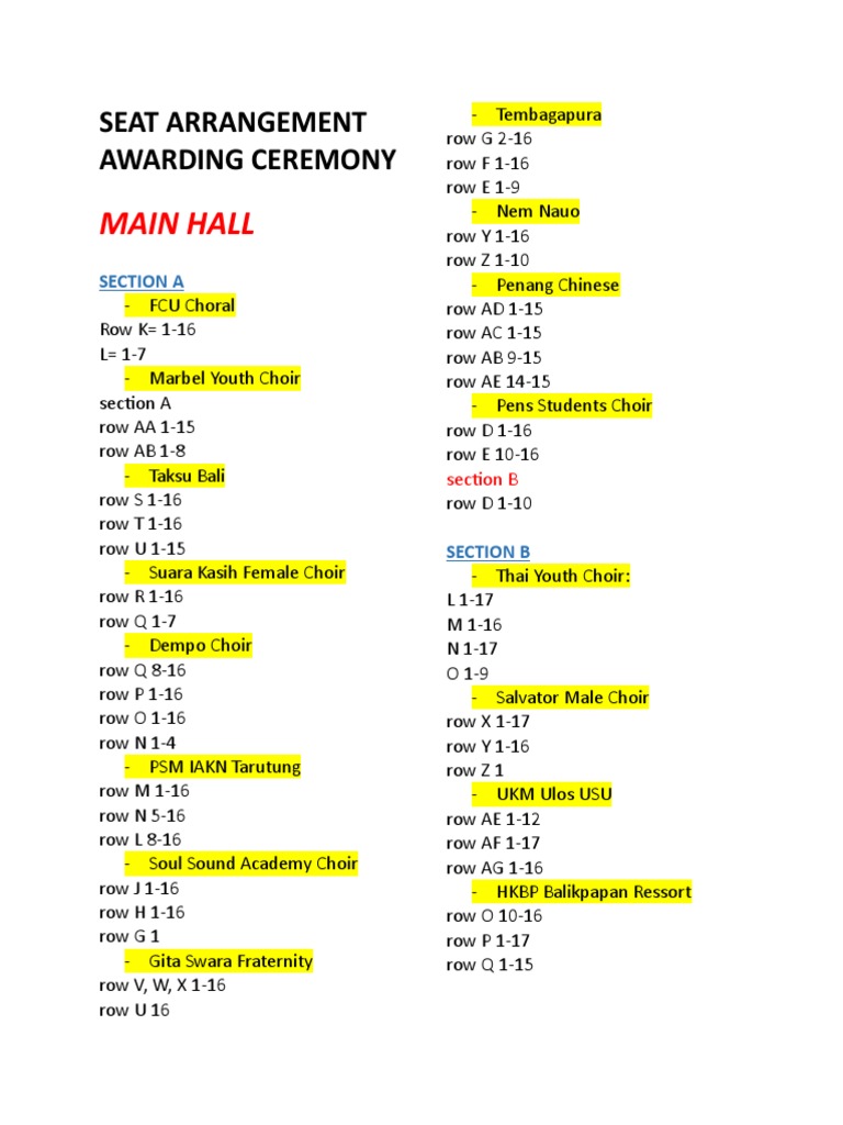 Seat Arrangement | PDF | Choral Music | Singing