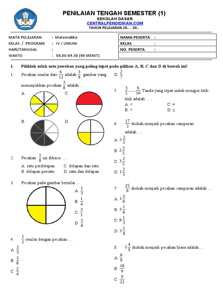 PTS Matematika Kelas 4 SEM 1 | PDF