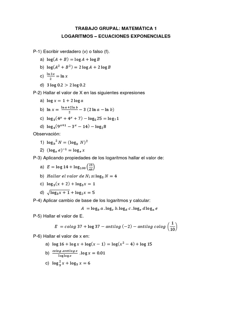 Trabajo Grupal - Matemática 1 | PDF | Logaritmo | Funciones y mapeos