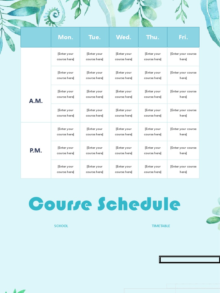 Weekly Course Schedule Template | PDF
