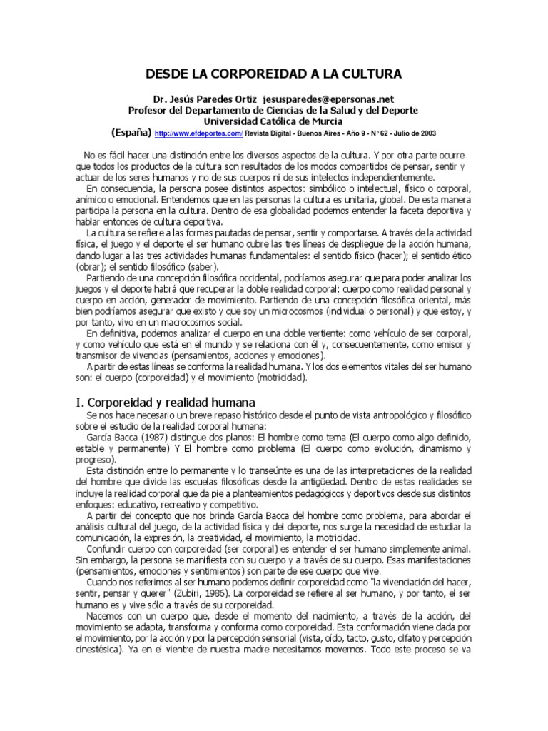 Corporeidad y Cultura en el Deporte | PDF | Aprendizaje | Realidad