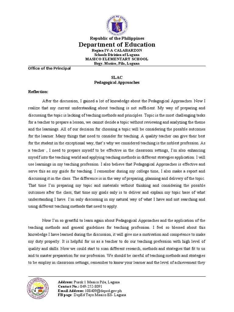 Pedagogical Approaches-Reflection | PDF | Teaching Method | Pedagogy