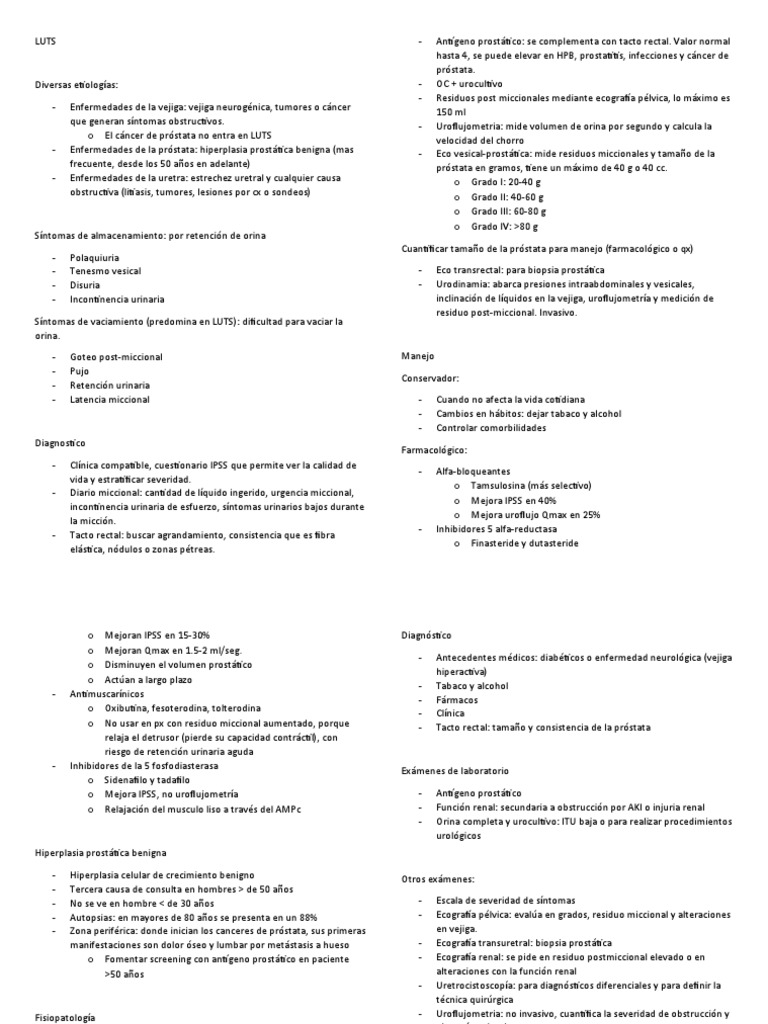 Manejo de Síntomas Urinarios LUTS | PDF | Cancer de prostata | Urología