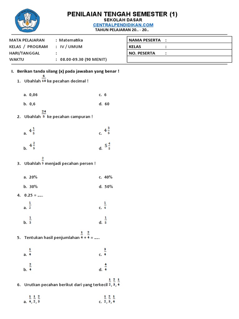 PTS Matematika Kelas 4 SEM 1 #2 | PDF | Metode & Bahan Ajar