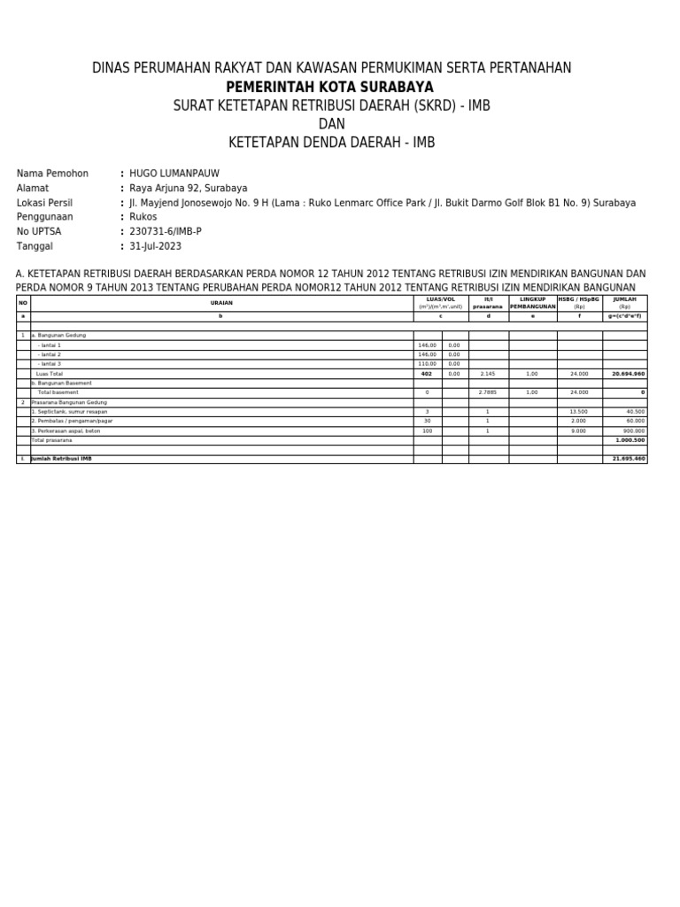 SKRD IMB Surabaya: Hugo Lumanpauw | PDF