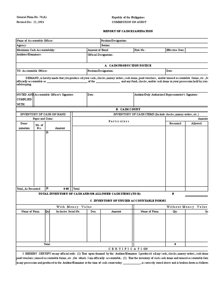 General Form No. 74 (A) | PDF | Money | Cash