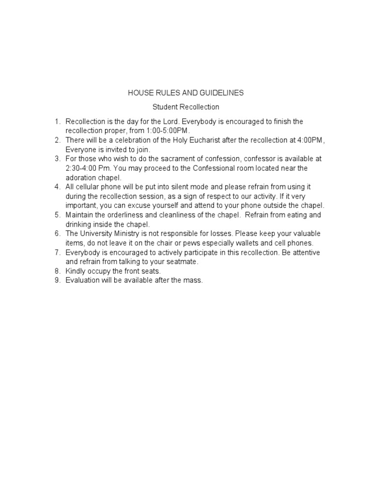 Student Recollection Guidelines and Schedule | PDF