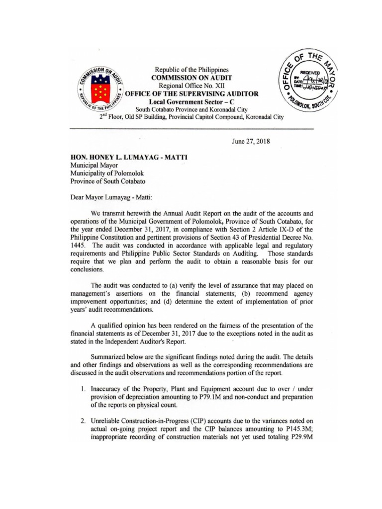 Polomolok2017 Audit Report | PDF | Audit | Revenue