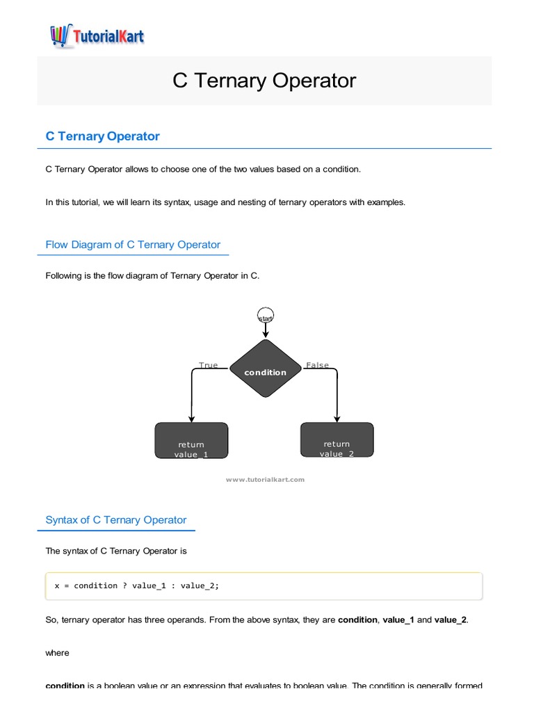 C Ternary Operator | PDF | Boolean Data Type | Software Engineering C Ternary Operator | PDF | Boolean Data Type | Software Engineering