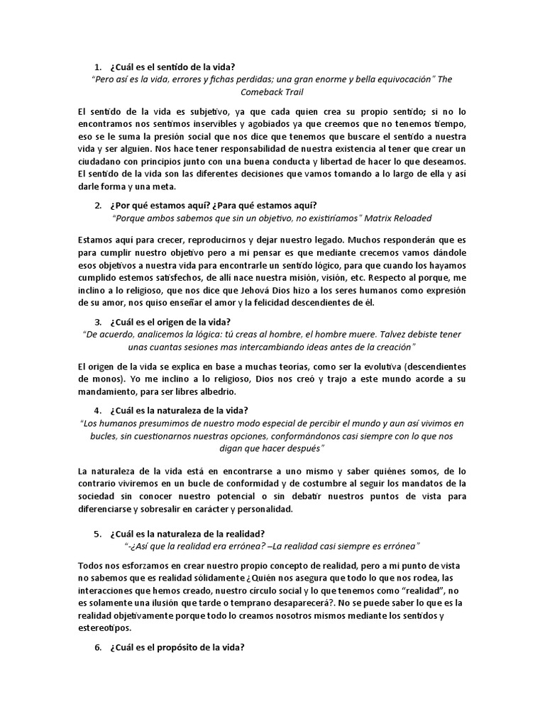 Cuál Es El Sentido de La Vida | PDF | Significado de la vida | Realidad