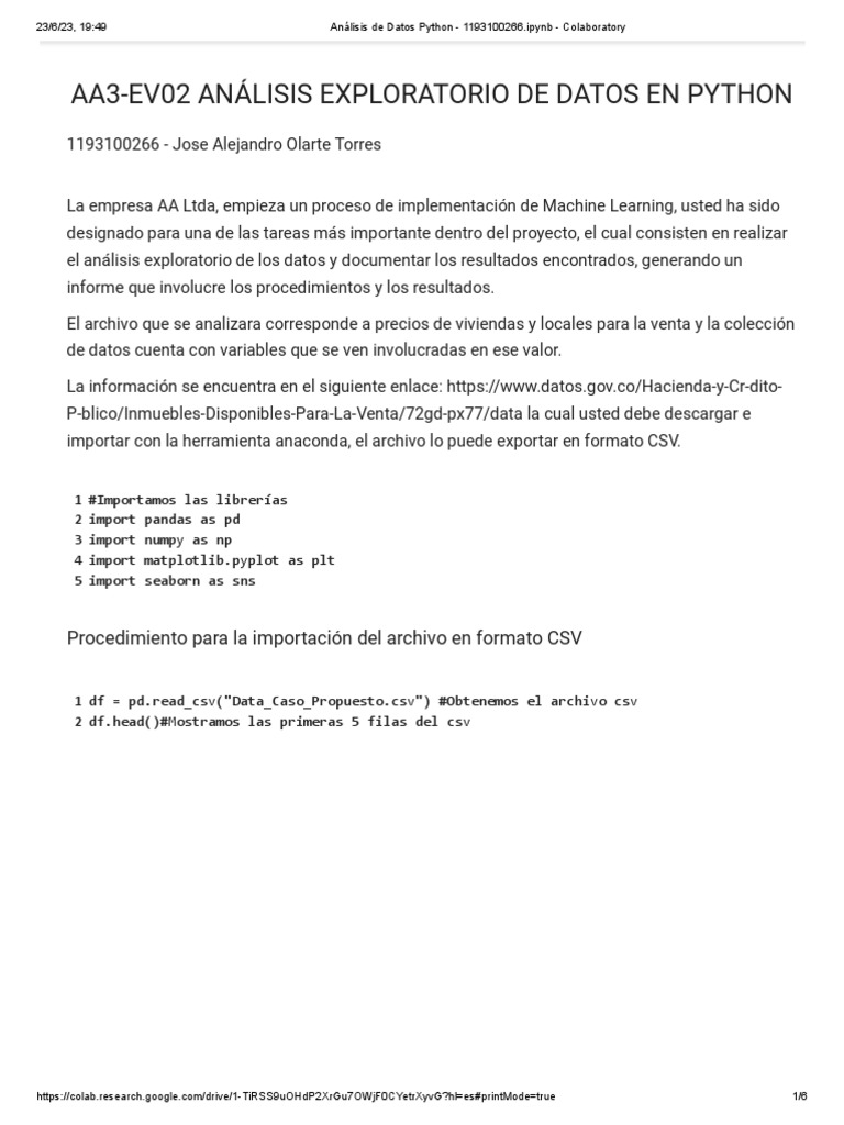 Aa3-Ev02 Análisis Exploratorio de Datos en Python: Procedimiento para La Importación Del Archivo ...