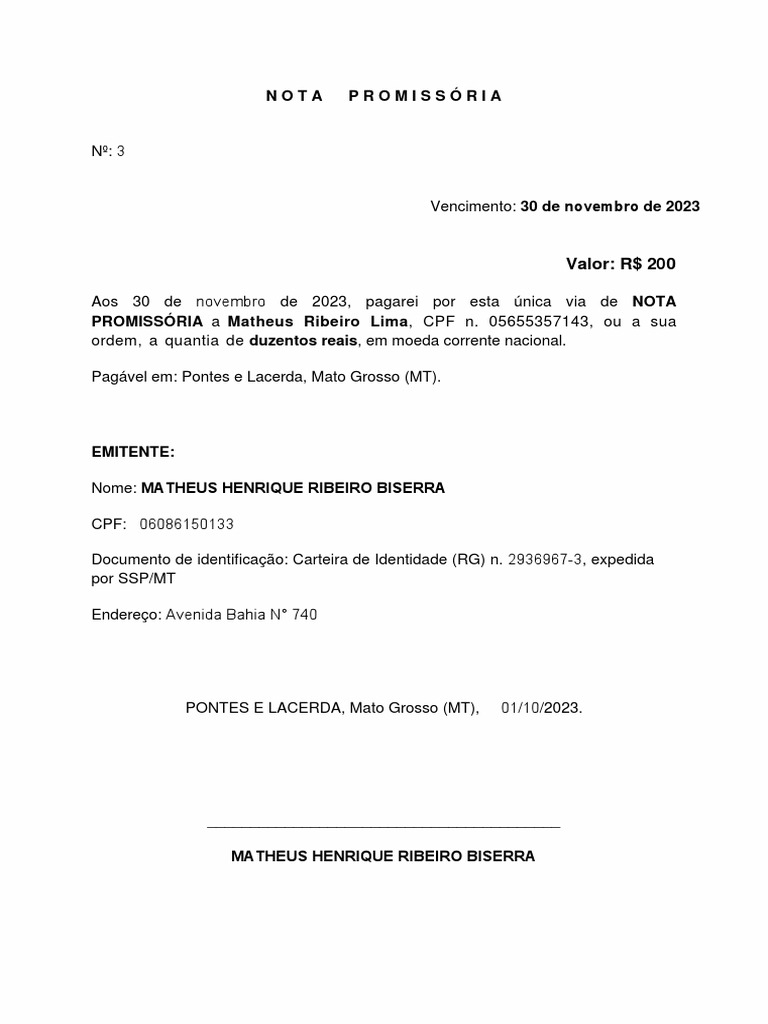 Nota - Promissoria Modelo | PDF