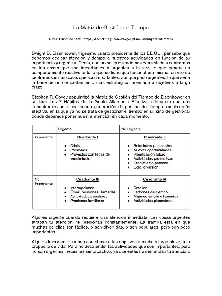 M4 L3 - La Matriz de Gestion Del Tiempo | PDF | Gestión del tiempo ...