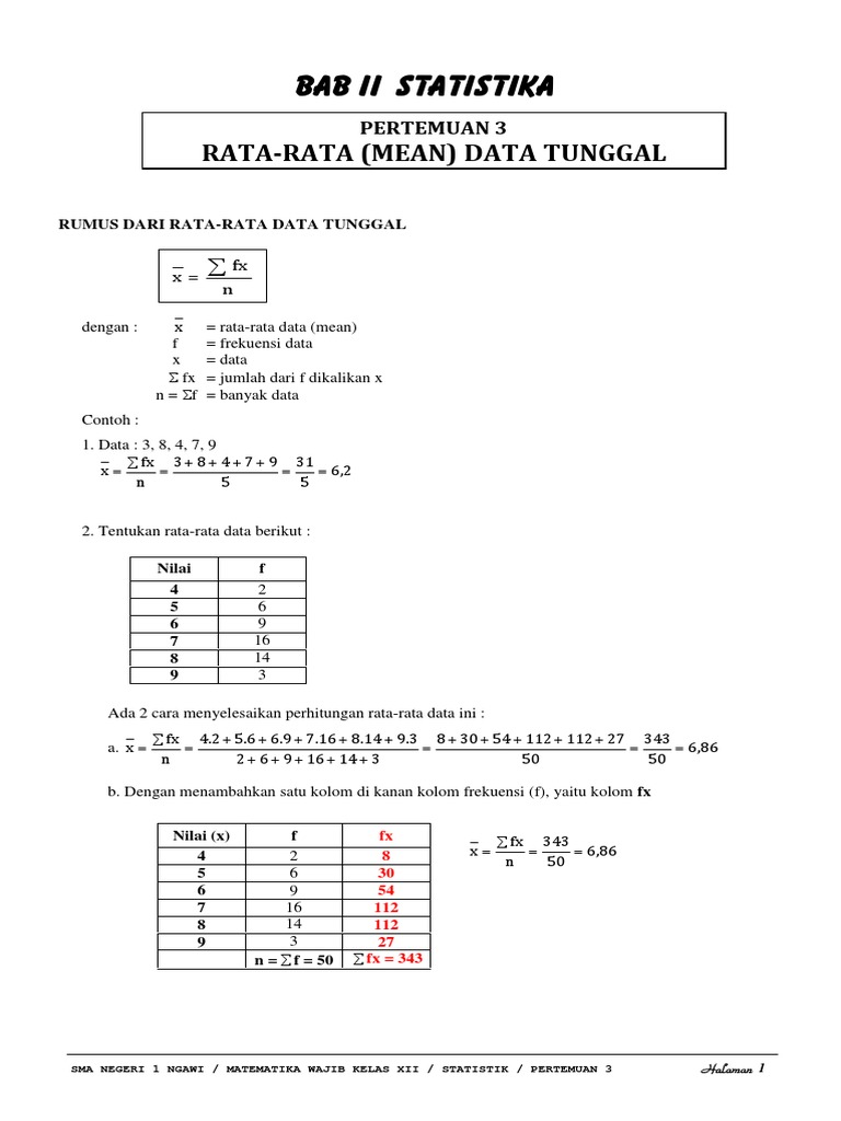 Rumus Rata-Rata Data Tunggal | PDF