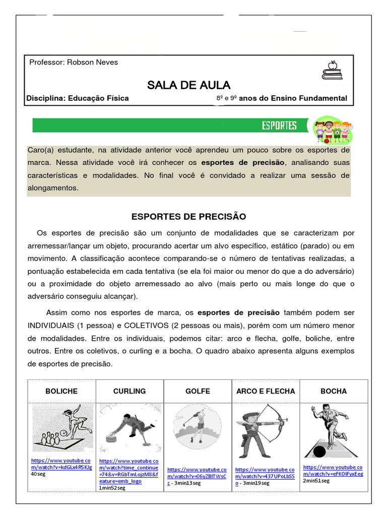 Educação Fisica Aula Oitavo e Nono Ano | PDF | Educação Física