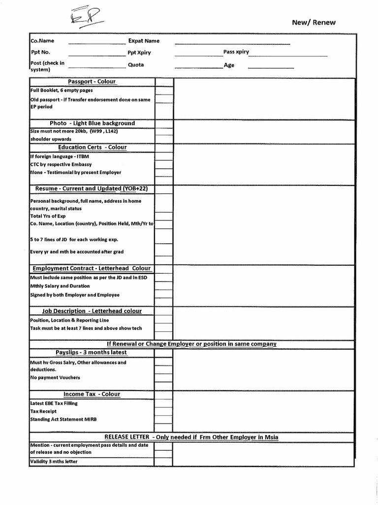 Employment Pass Application Checklist | PDF