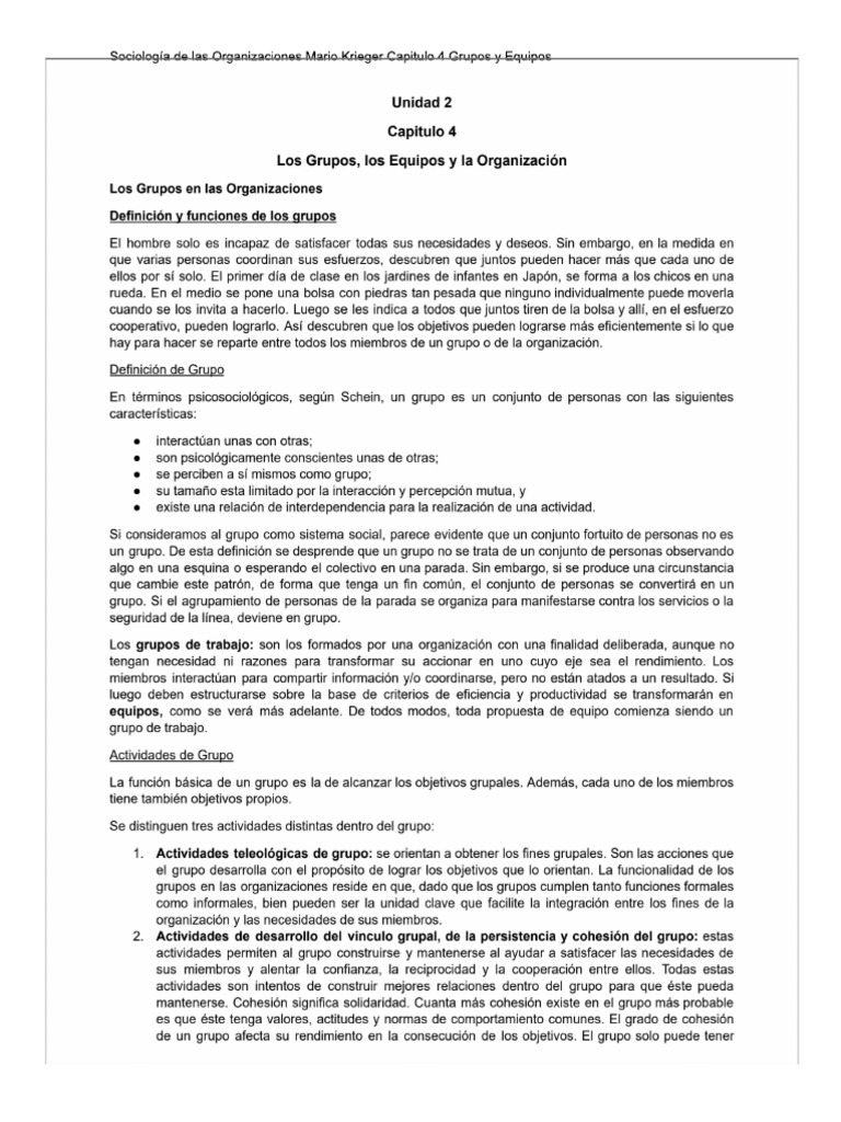 KRIEGER Mario, "Sociología de Las Organizaciones". Cap 4 | PDF