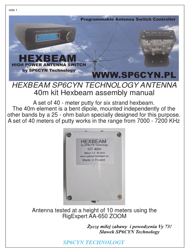 40 Meter AddOn Kit Hexbeam English | PDF | Antenna (Radio ...