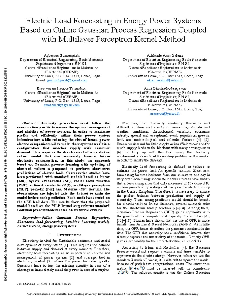 Electric Load Forecasting In Energy Power Systems Based On Online
