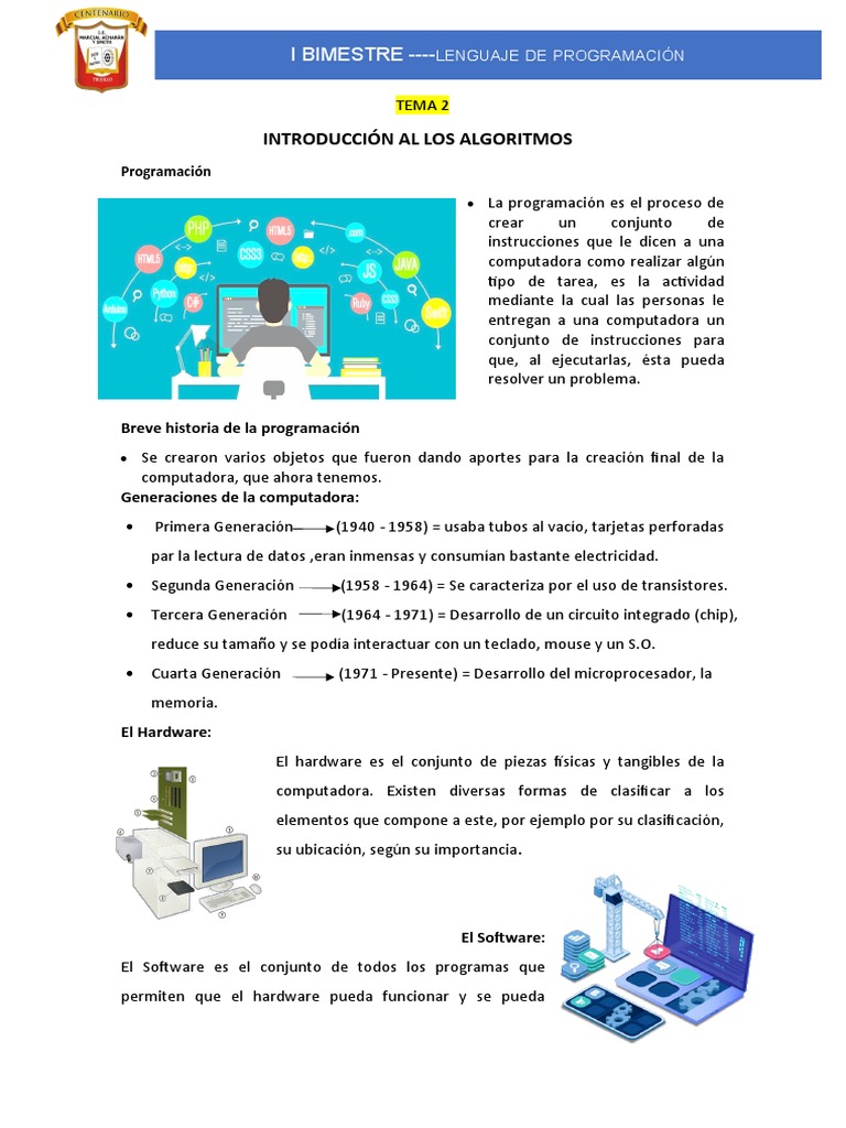 Tema 2 - I Bimestre | PDF | Algoritmos | Hardware de la computadora