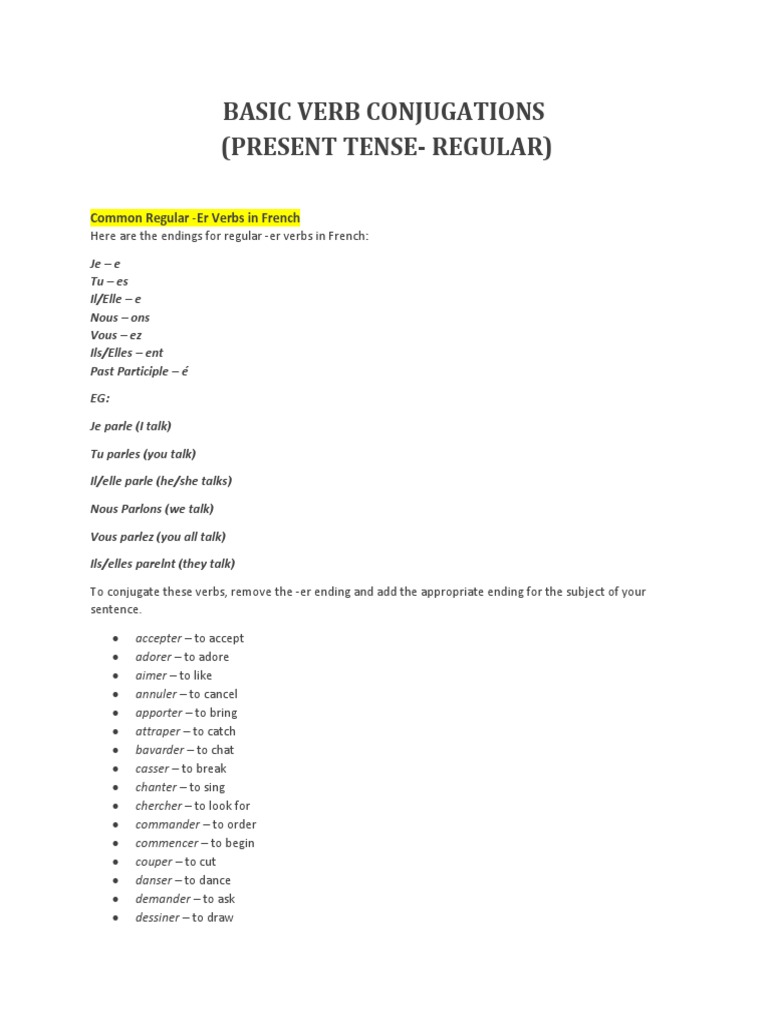 Regular French Verb Conjugations Guide | PDF | Grammatical Conjugation ...