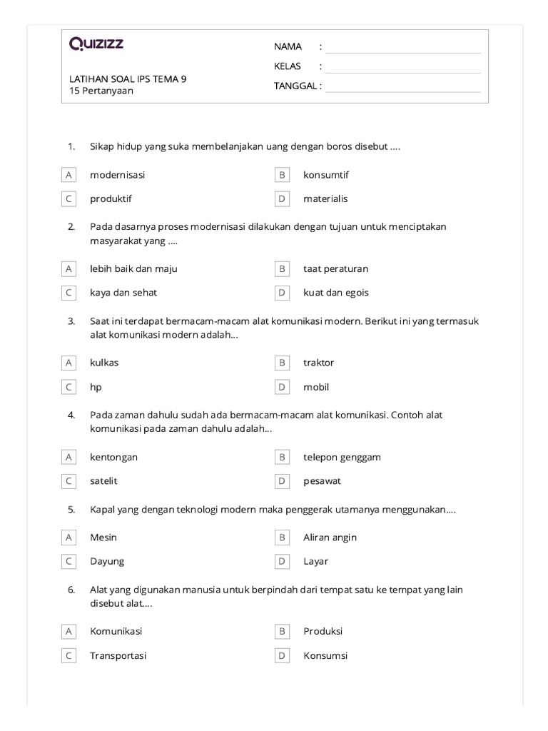 Latihan Soal Ips Tema 9 | PDF | Seni