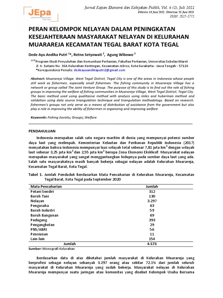 Peran Kelompok Nelayan Dalam Peningkatan Kesejahteraan Masyarakat Nelayan Di Kelurahan Muarareja ...