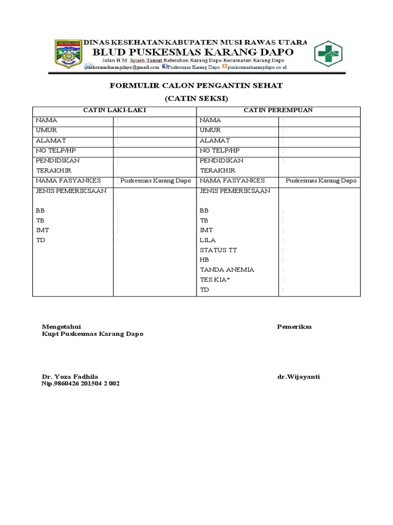 Formulir Calon Pengantin Sehat | PDF