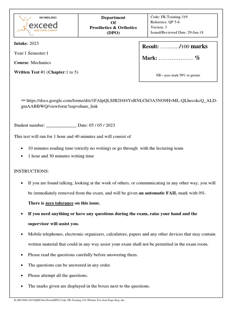Mechanics Midterm Exam 2023 - Answer Key | PDF