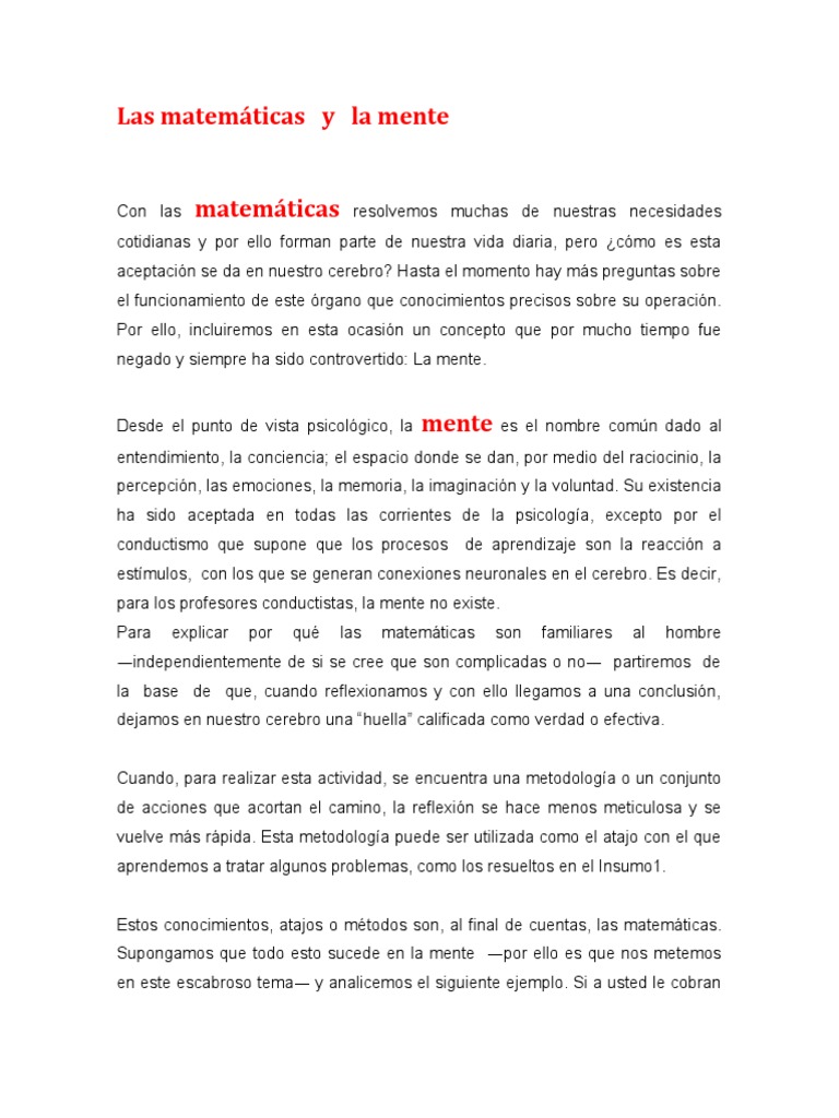 Las Matemáticas y La Mente | PDF | Mente | Aprendizaje