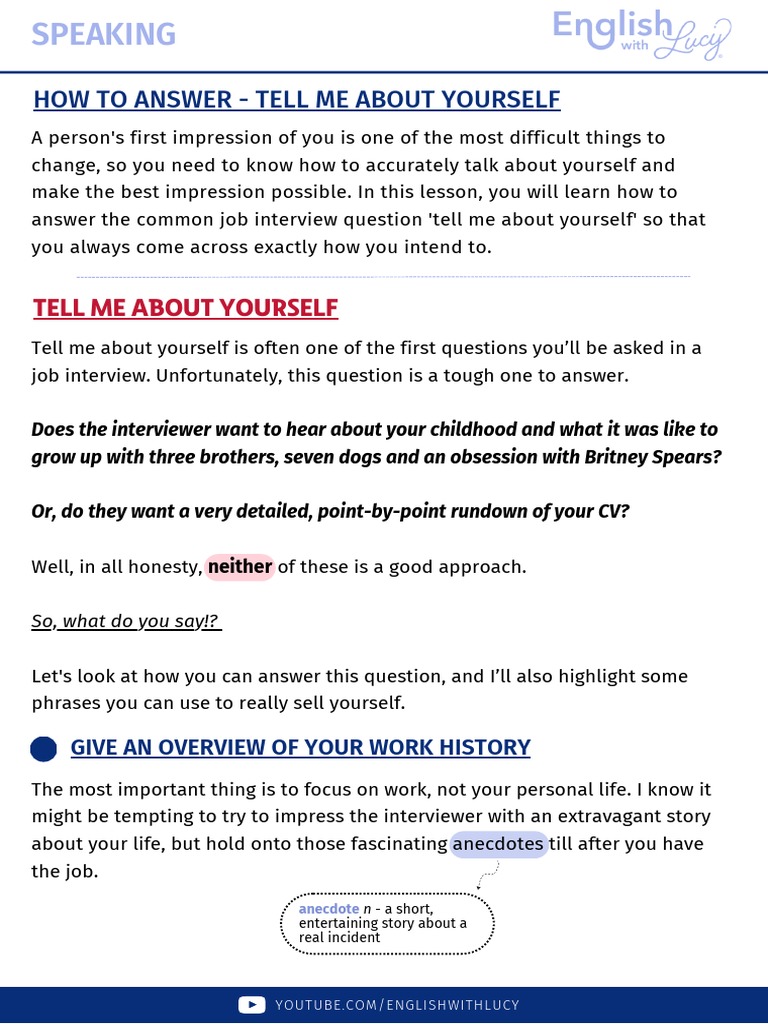 How To Answer - Tell Me About Yourself PDF | PDF | Job Interview ...