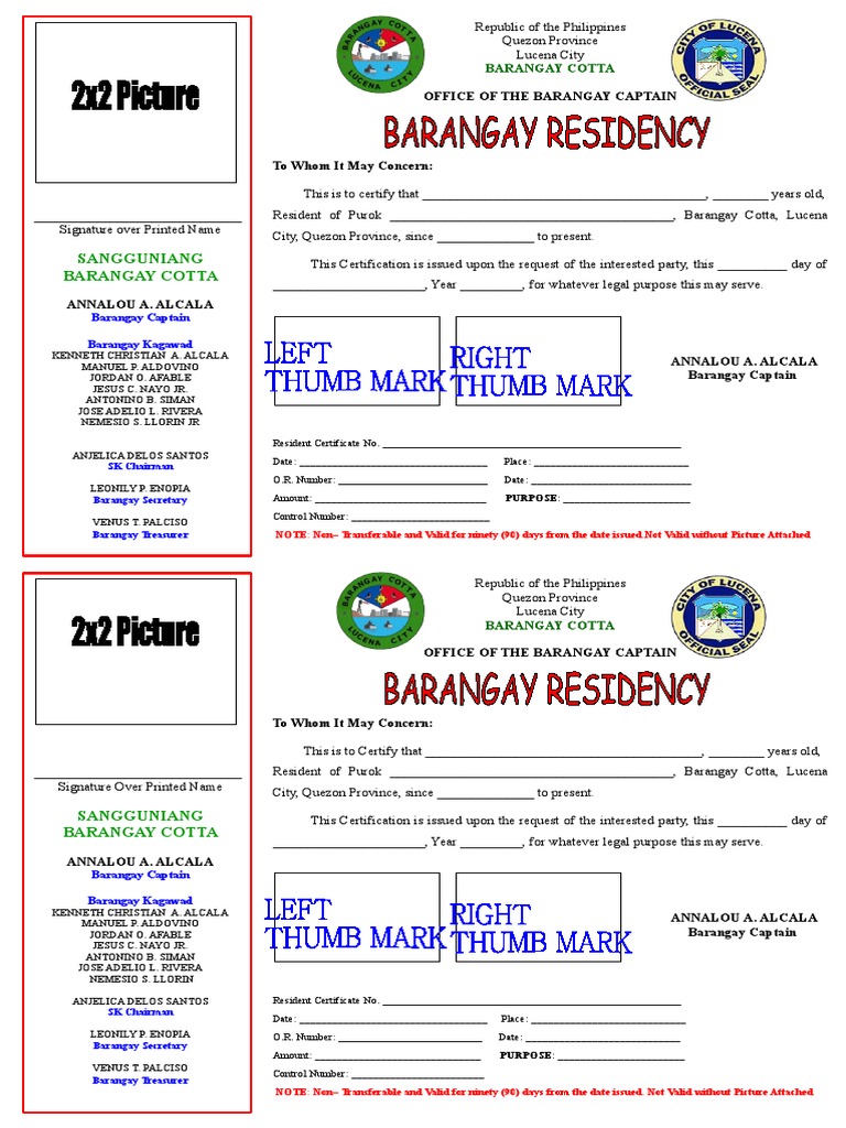 Barangay Residency | PDF