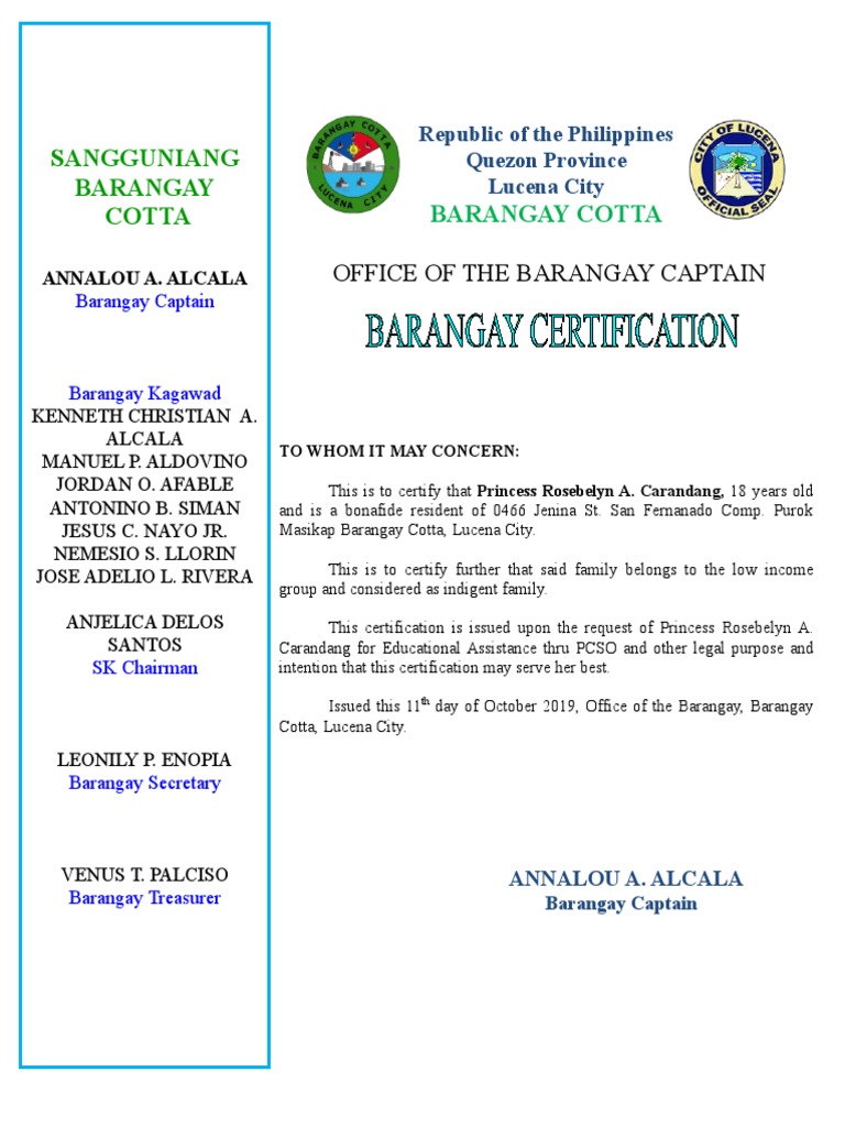 Certification For PCSO | PDF