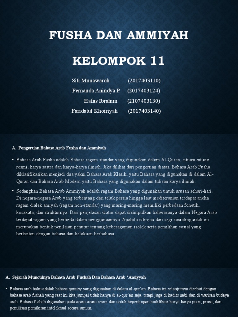 Kelompok 11 Fusha Dan Ammiyah | PDF | Kajian Bahasa Asing