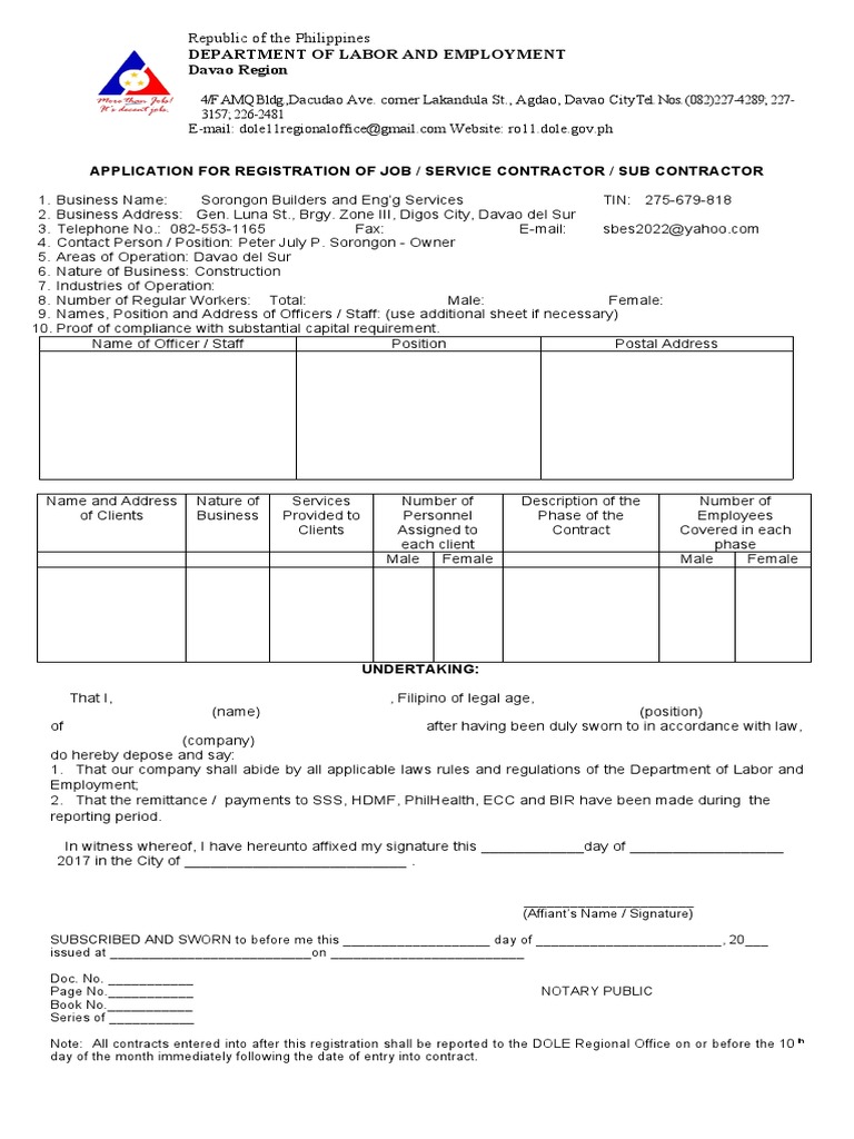Job Contractor Registration Application | PDF | Employment | Labor