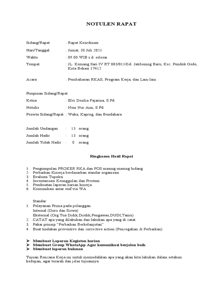 Notulen Rapat Program Kerja Dan RKAS 2021 | PDF