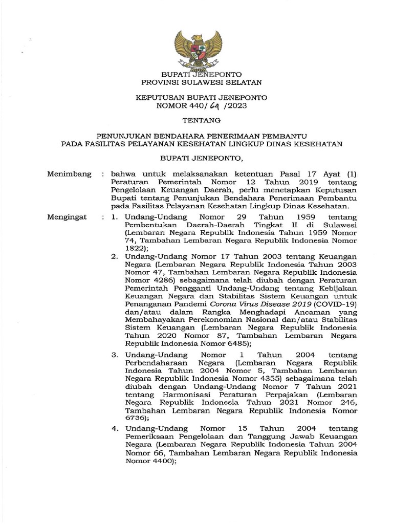 Sk Bendahara Penerimaan Pembantu 2023 | PDF