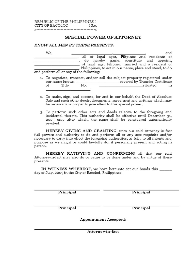 Special Power of Attorney - Scribd | PDF | Power Of Attorney | Deed