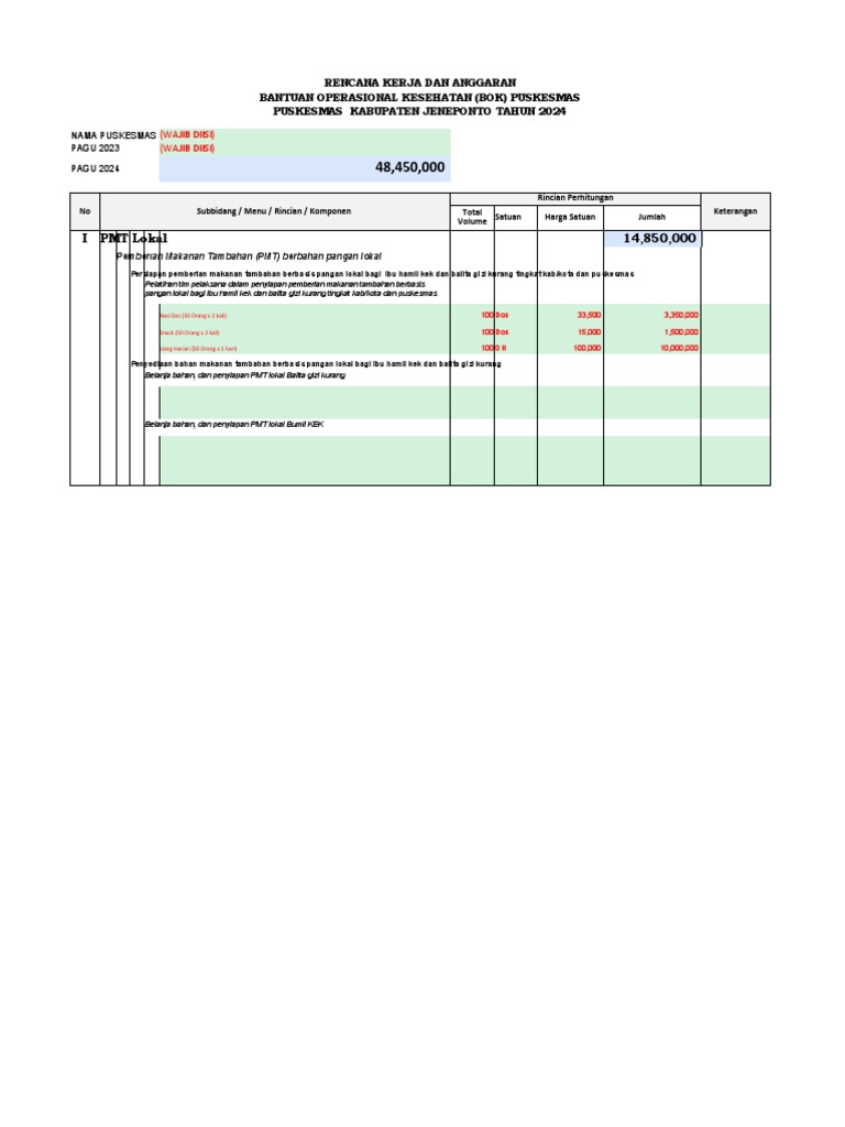 Format RAB BOK Puskesmas 2024-2 | PDF