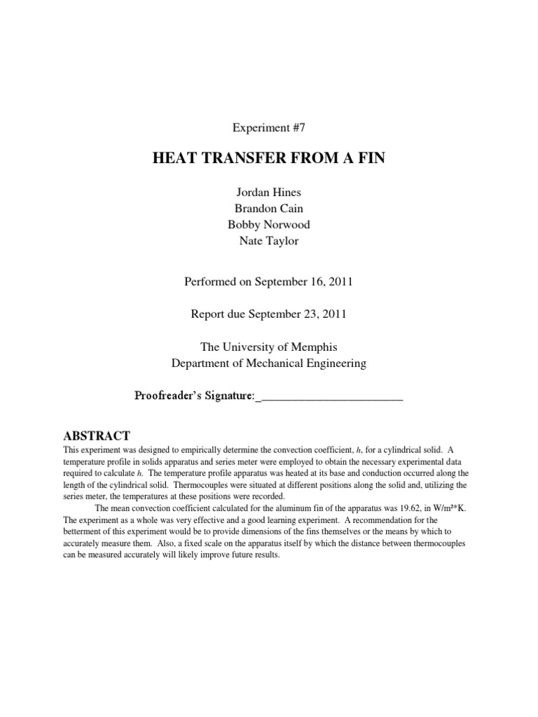 Heat Transfer Lab - Experiment 7 - Heat Transfer From A Fin | PDF ...