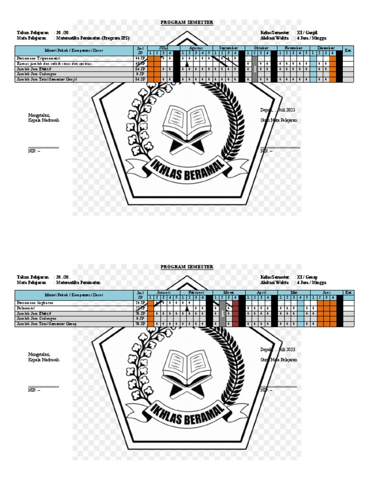 Prosem MTK Kelas. XI | PDF