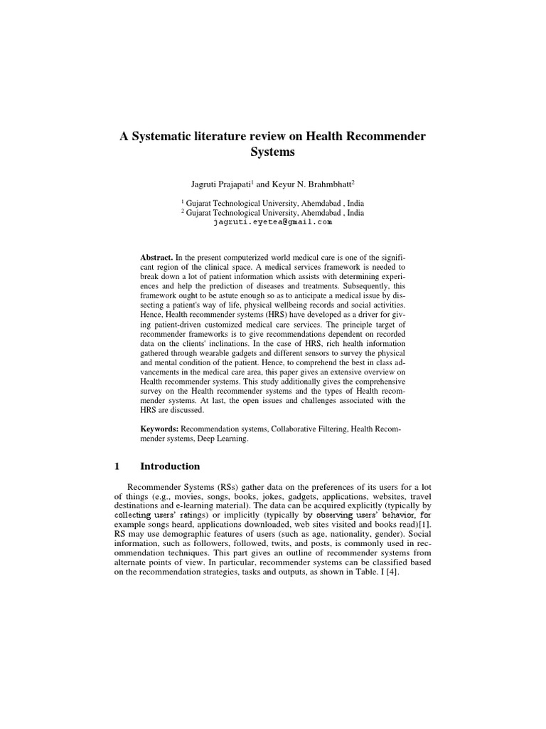 Jagruti - Prajapati - A Systematic Literature Review On Health Recommender Systems | PDF
