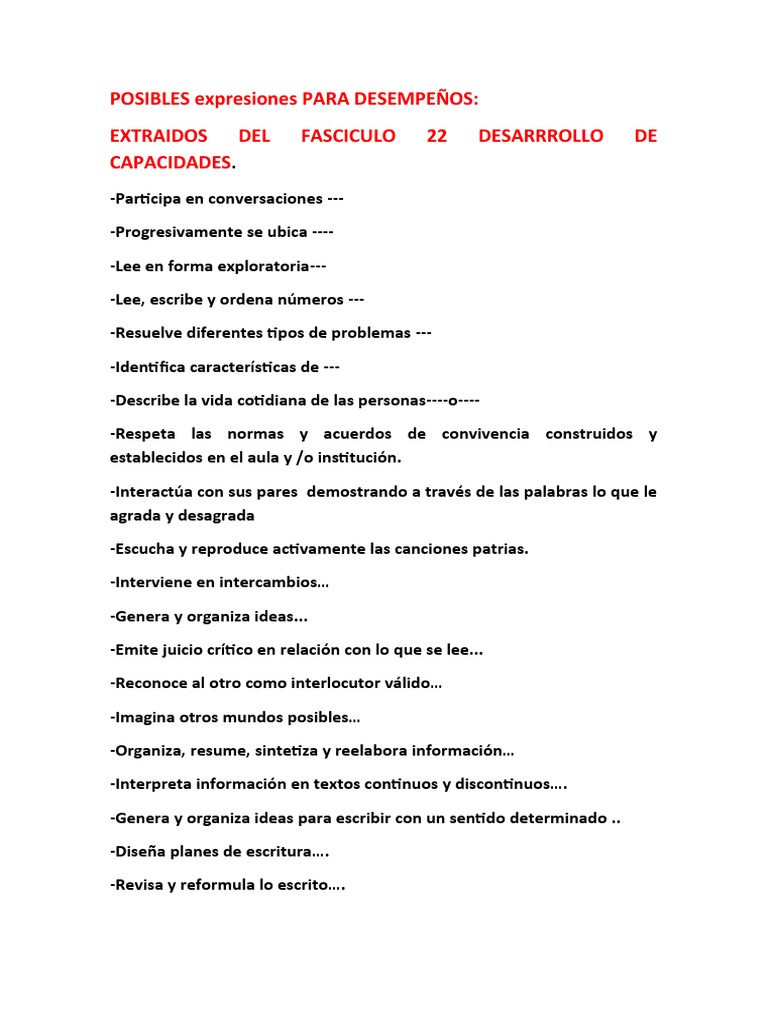 POSIBLES Expresiones PARA DESEMPEÑOS IPE 2023 | PDF