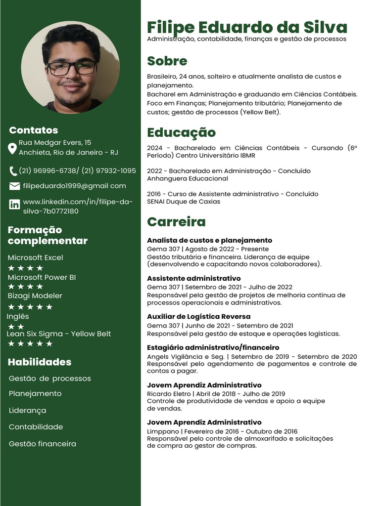 CV Filipe | Download grátis PDF | Contabilidade | Diploma de bacharel