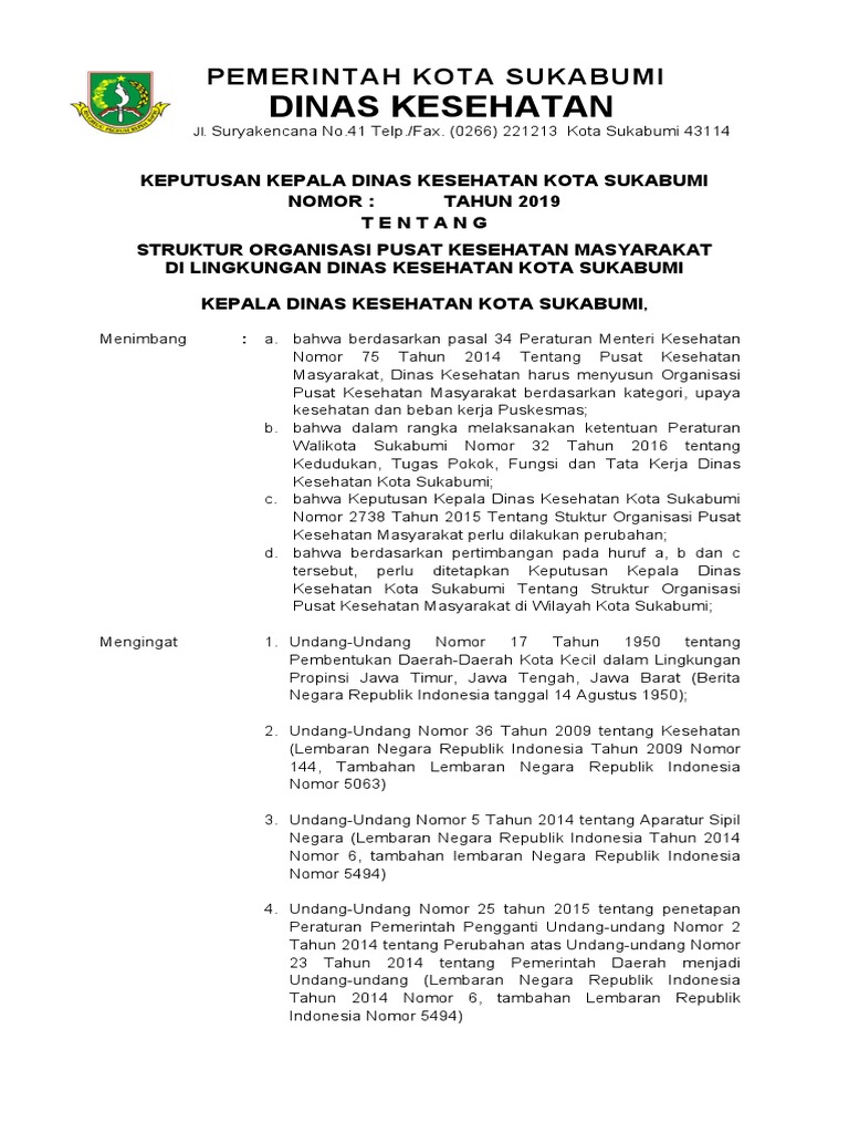 SK Struktur Organisasi PKM (Dinas) | PDF