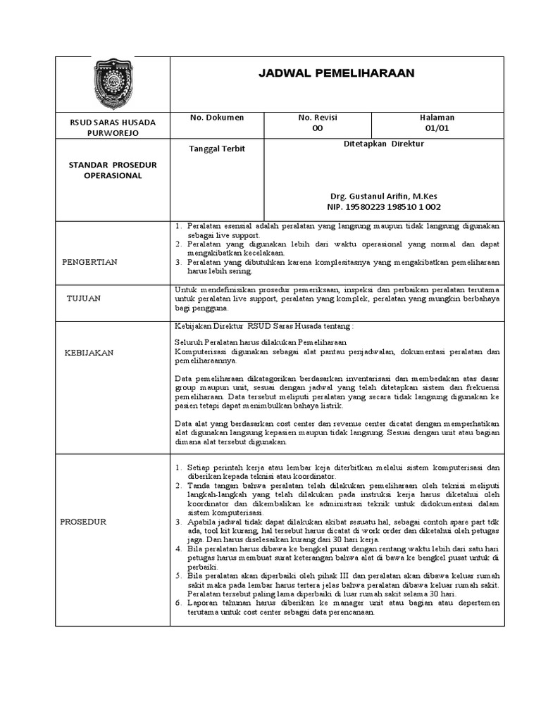 Spo Jadwal Pemeliharaan Pdf