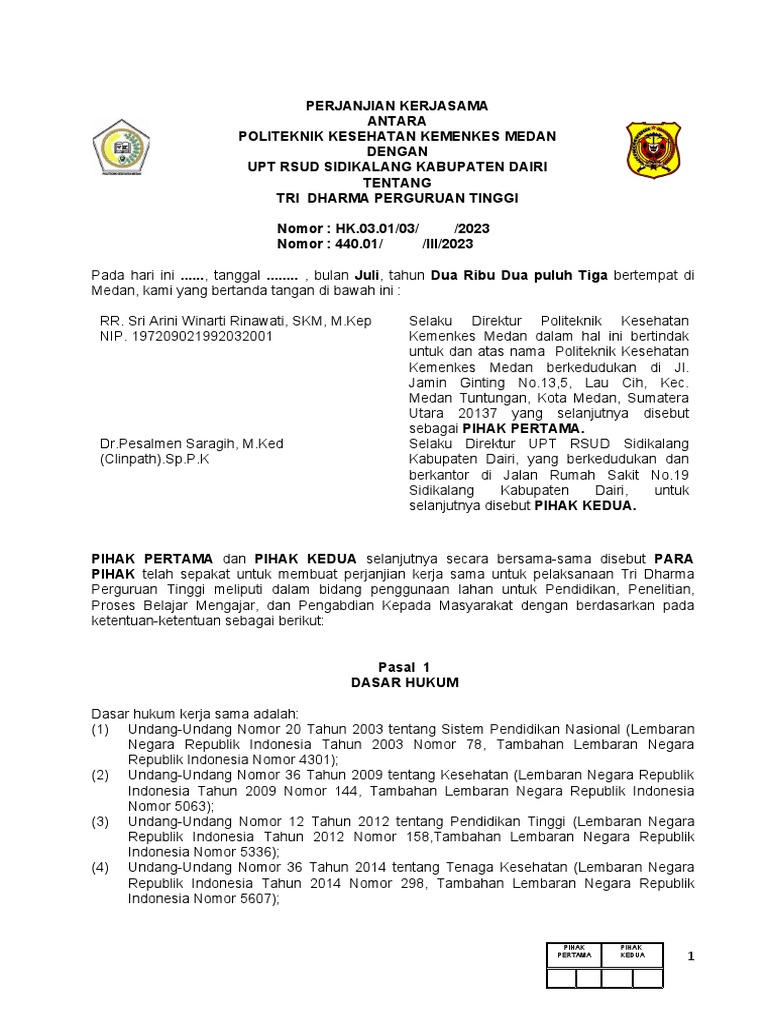 Draft MOU RSUD Sidikalang | PDF