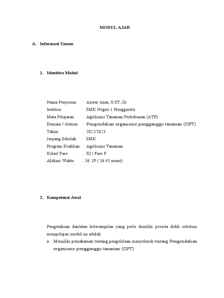 Modul Ajar Pengendalian Organisme Penganggu Tanaman | PDF | Karier & Perkembangan | Sains ...