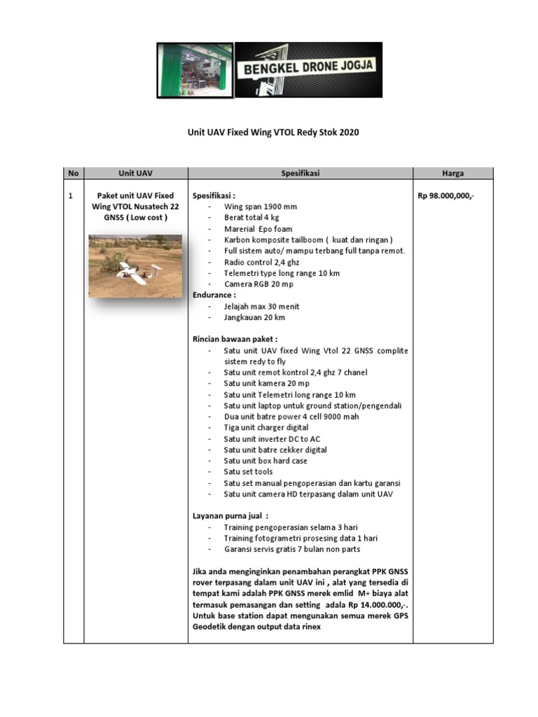 Katalog Unit UAV Fixed Wing VTOL Redy Stok 2020 | PDF